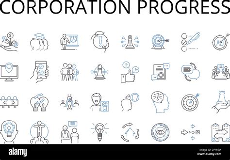 Corporation progress line icons collection. Business expansion, Company ...