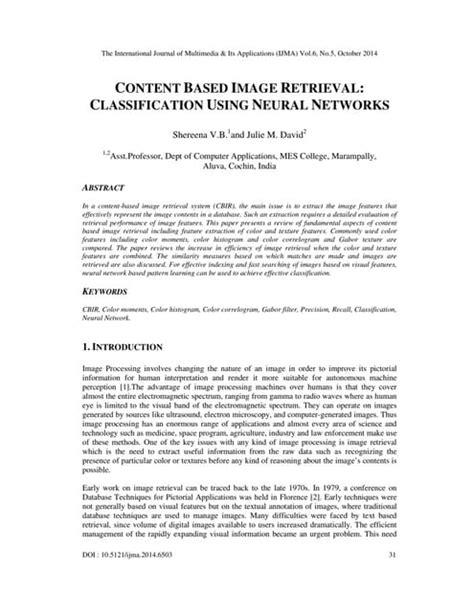 Content Based Image Retrieval Classification Using Neural Networks Pdf