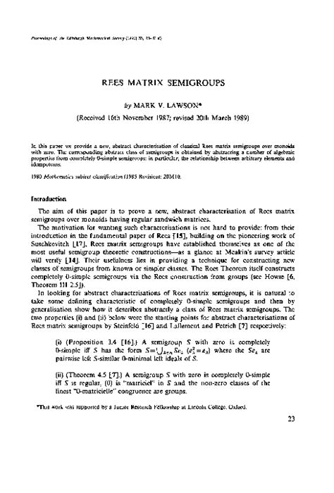 Pdf Rees Matrix Semigroups