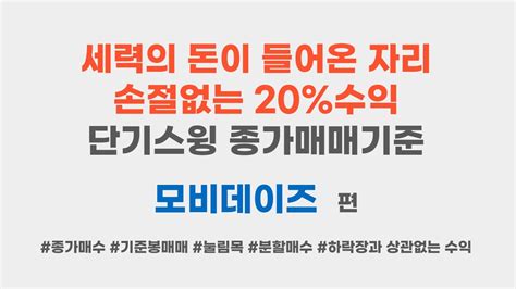 20수익내는 단기스윙 종가매매방법 예 모비데이즈 Youtube