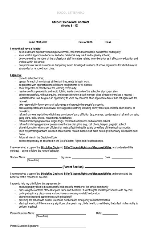 Free Printable Behavior Contract Templates Pdf Word Home Adults