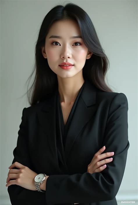Business Chinese Women Black Color Business Clothes Long Hair Average