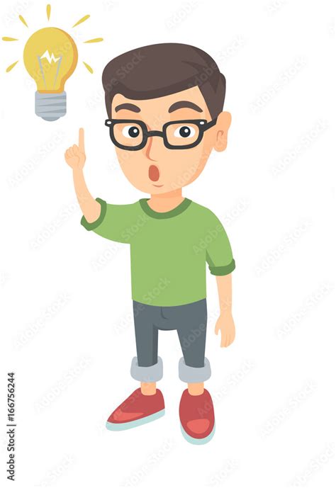 Caucasian Smart Little Boy Having A Bright Idea Clever Boy With Open