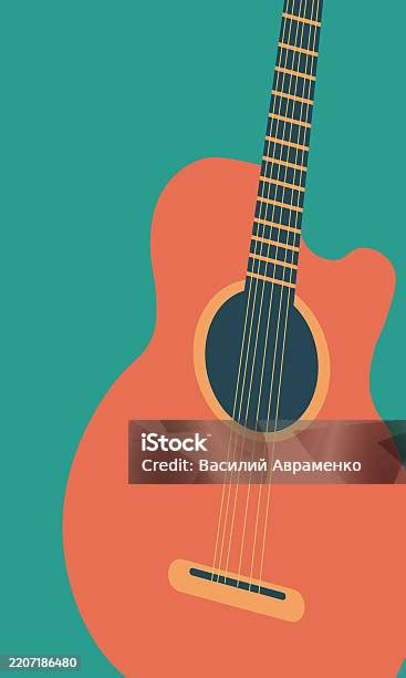 기타 어쿠스틱 음악 나무 악기 아이콘 그림자 클래식 스트링 프렛 파란색 배경에 플랫 그래픽 벡터 그림 0명에 대한 스톡 벡터
