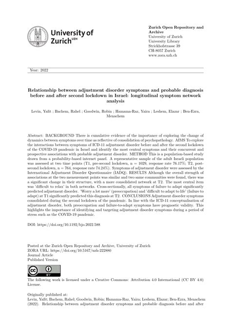Pdf Relationship Between Adjustment Disorder Symptoms And Probable