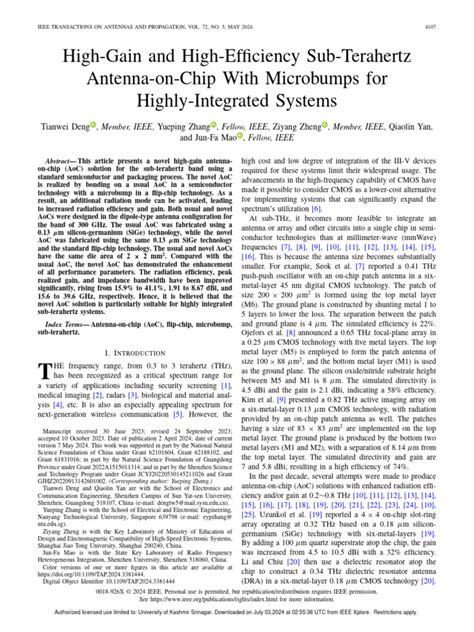 High Gain And High Efficiency Sub Terahertz Antenna On Chip With