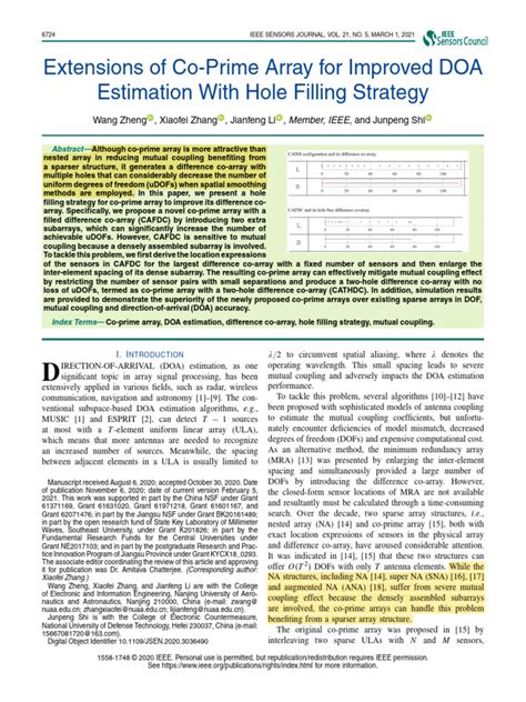 Extensions Of Co Prime Array For Improved Doa Estimation With Hole Filling Strategy Zheng2020