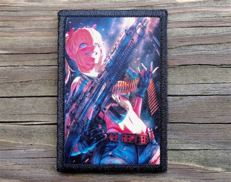 Anime Girl Machine Gun Morale Patch Hook And Loop Backing For Backpack