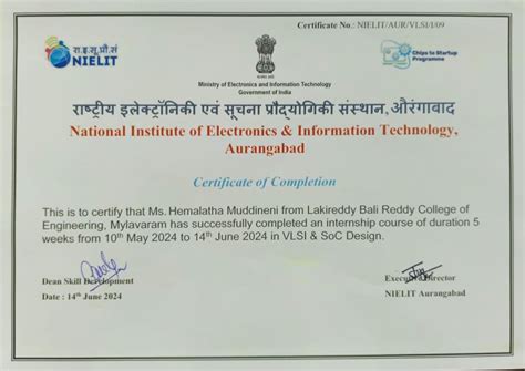 hemalatha muddineni on linkedin internship vlsi socdesign nielit electronics engineering