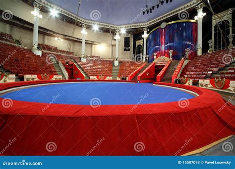 Circle Arena And Columns In Circus Lamps Turned On Stock Image Image