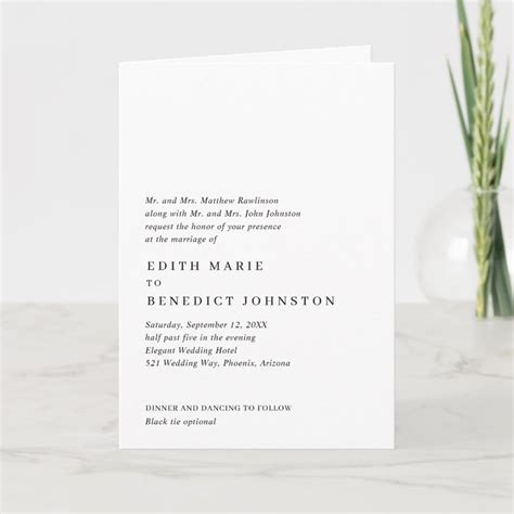 Simple Black And White Elegant Folded Wedding Invitation Zazzle Folded Wedding Invitation