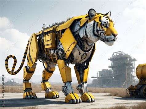 Imagine Of Tiger Robot Fit For Mascot T Shirt Design Album Cover Tiger Robot Cartoon Sci Fi