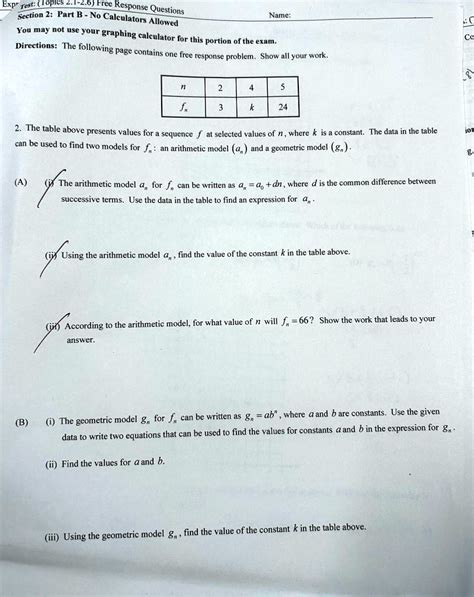 GET ANSWER Expr Test Topics Free Response Questions Name Section Part B No