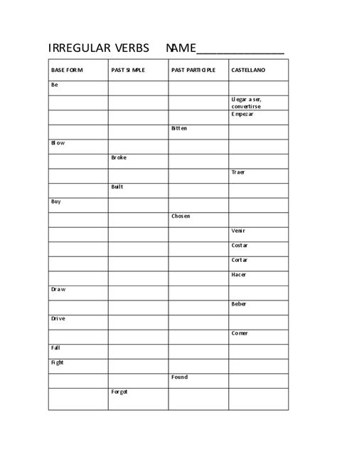 Exercise Of Irregular Verbs Pdf