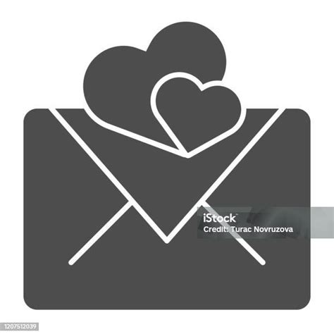발렌타인 데이 봉투 솔리드 아이콘입니다 하트와 커버 러브 레터 메시지 생일 파티 벡터 디자인 개념 흰색 배경에 문양 스타일 그림