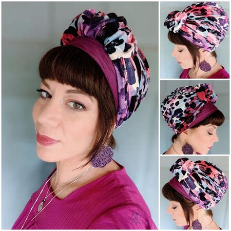 Pink And Purple Boho Floral Turban For Women Head Cover For Hair Loss