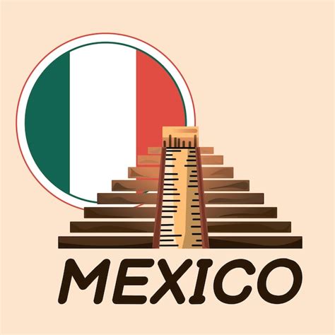 Premium Vector Chichen Itza Pyramid National Landmark Of Mexico On Flag Background Mexican