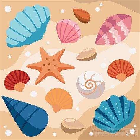 Sea Shells Clipart Variety Of Seashells On The Beach