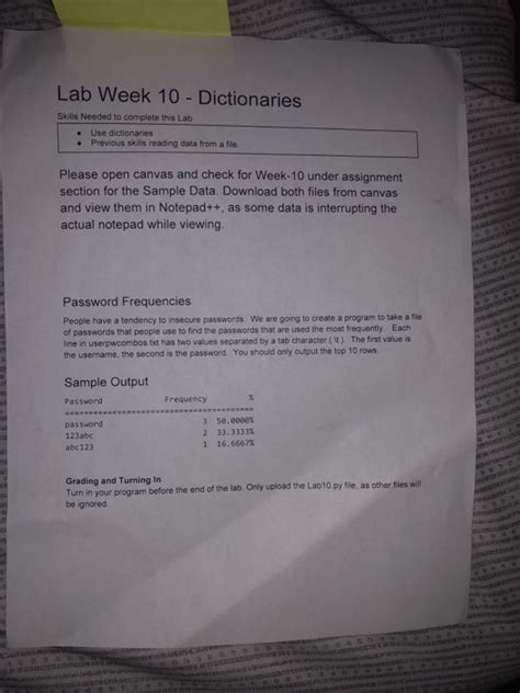 solved lab week 10 dictionaries skills needed to complete