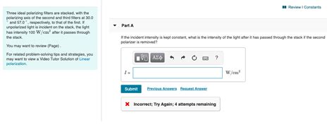 solved review constants part a three ideal polarizing