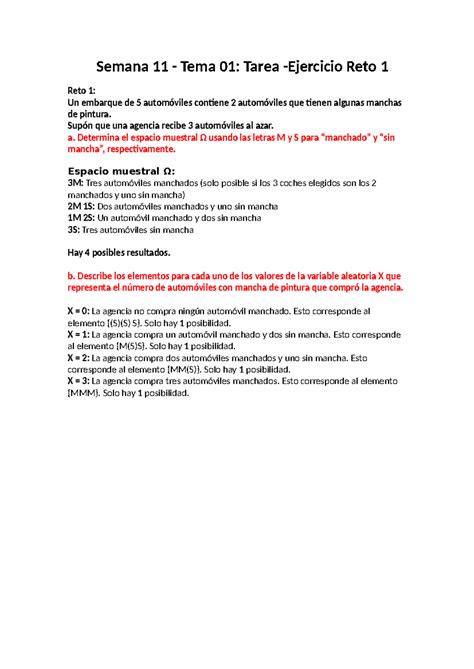 Ejercicios 1 Semana 11 Análisis De Espacio Muestral Y Variable