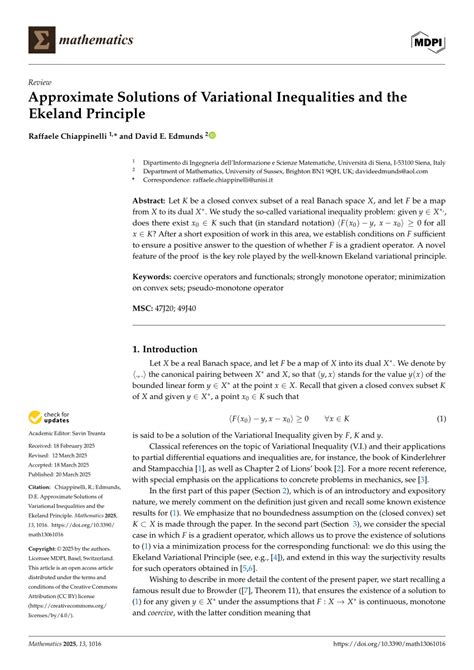 Pdf Approximate Solutions Of Variational Inequalities And The Ekeland