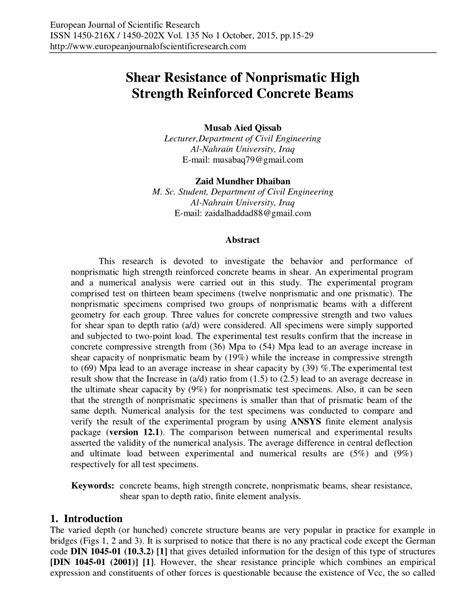 Pdf Shear Resistance Of Nonprismatic High Strength Reinforced Concrete Beams