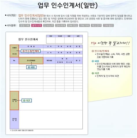 다른직원에게 업무를 넘겨주기 위한 업무인수인계 양식 네이버 블로그
