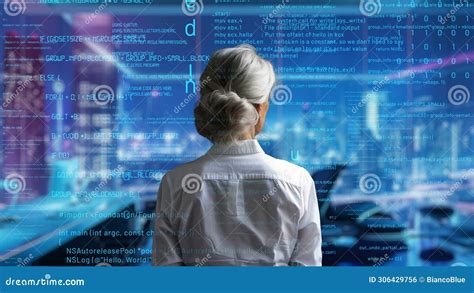 senior woman programmer engaged in lisp ai engineering stock