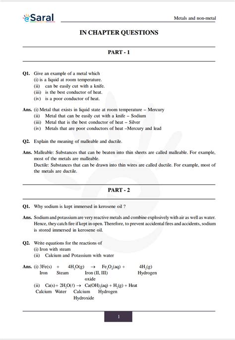 Ncert Solutions For Class 10 Science Chapter 3 Metals And Non Metals