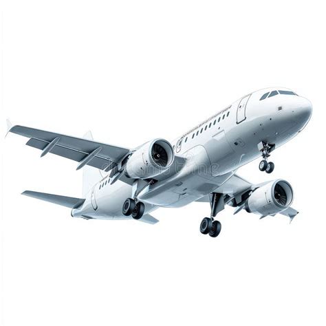 White Airplane In Flight Landing Gear Down Isolated On White Background