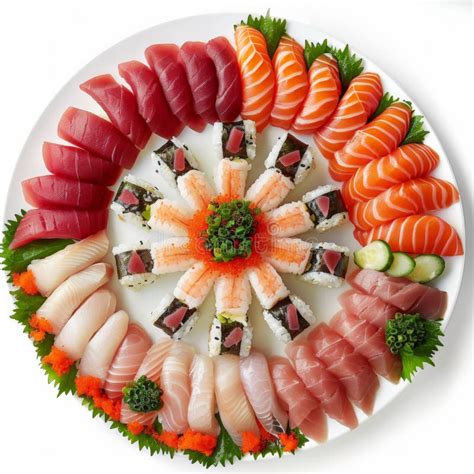 A Beautifully Arranged Platter Of Assorted Nigiri Sushi With Different