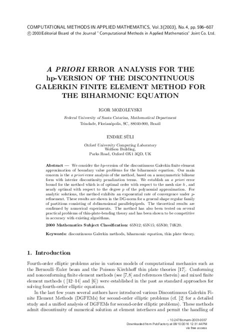 Pdf A Priori Error Analysis For The Hp Version Of The Discontinuous