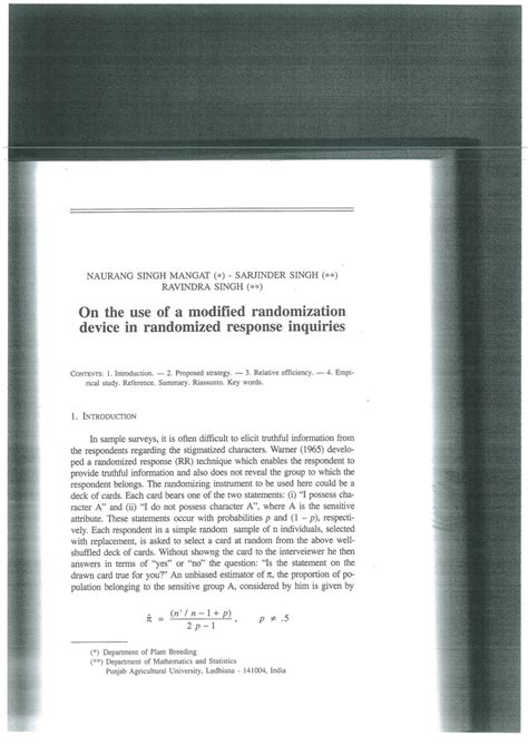 Pdf On The Use Of A Modified Randomization Device In Randomized