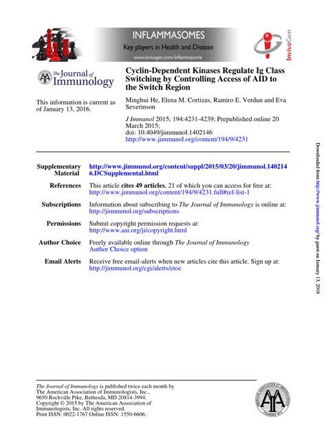 Pdf Cyclin Dependent Kinases Regulate Ig Class Switching By