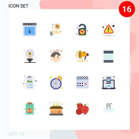 16 Creative Icons Modern Signs And Symbols Of Bulb Error Shopping Caution Wedding Editable Pack