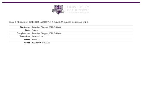 Assignment Unit 8 Attempt Review Started On Saturday 7 August 2021