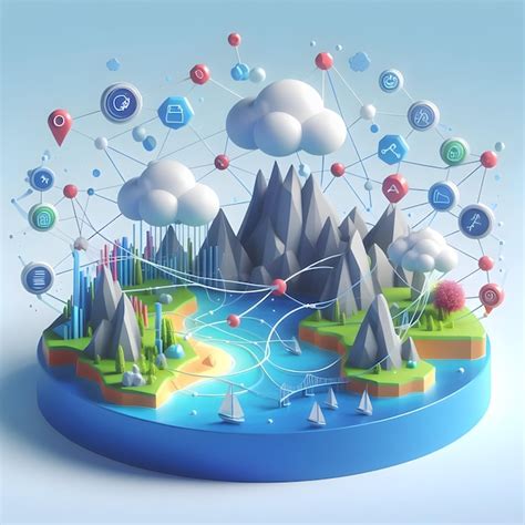 Premium Photo 3d Flat Icon Algorithmic Archipelago Concept Islands Connected By Data Bridges