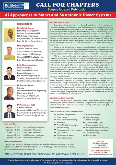 Call For Scopus Indexed Book Chapters Book Title Ai Approaches To Smart And Sustainable Power