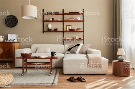 디자인 모듈식 베이지 색 소파 와 액세서리거실의 현대적인 인테리어 템플렛 0명에 대한 스톡 사진 및 기타 이미지 0명 가구 가정 생활 Istock
