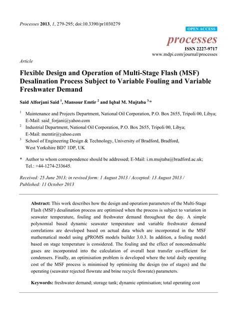 Pdf Flexible Design And Operation Of Multi Stage Flash Msf