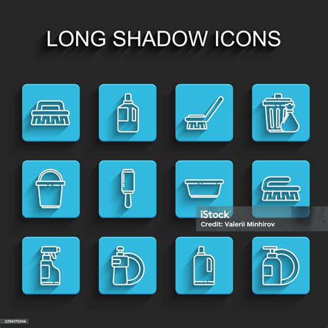 세제 액체가 담긴 스프레이 병 식기 세척 및 접시 청소용 브러시 섬유 유연제 접착 롤러 및 플라스틱 세면대 아이콘이 있는 세트 라인 벡터 가정 생활에 대한 스톡 벡터 아트