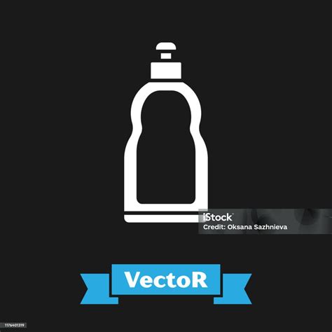액체 세탁 세제 표백제 식기 세척액 또는 검은 색 배경에 격리 된 다른 세정제 아이콘용 흰색 플라스틱 병 벡터 일러스트레이션 가사 집안일에 대한 스톡 벡터 아트 및 기타