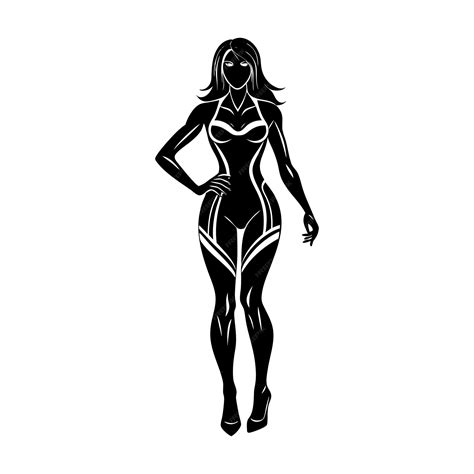 A Black And White Drawing Of A Woman In A Bikini Premium Ai Generated