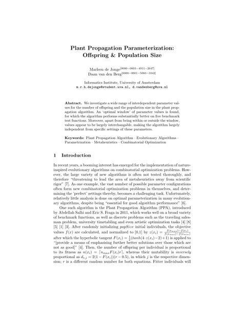 Pdf Plant Propagation Parameterization Offspring And Population Size