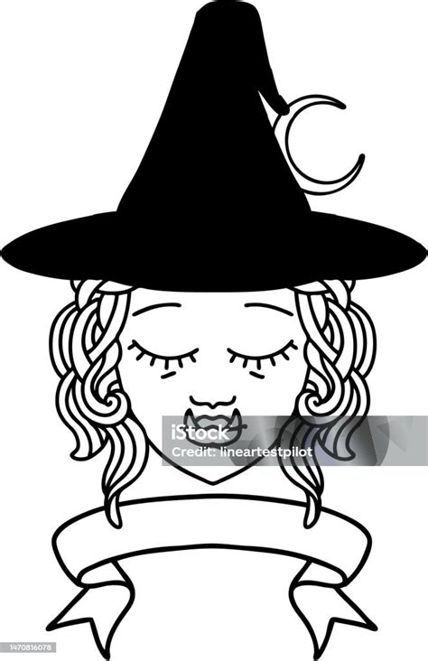 흑백 문신 라인 워크 스타일 반 오크 마녀 캐릭터 얼굴 배너 도깨비에 대한 스톡 벡터 아트 및 기타 이미지 도깨비 라인아트