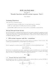ECE 310 Fall 2023 Lecture 9 Pdf ECE 310 Fall 2023 Lecture 9 Transfer Functions And LTI System