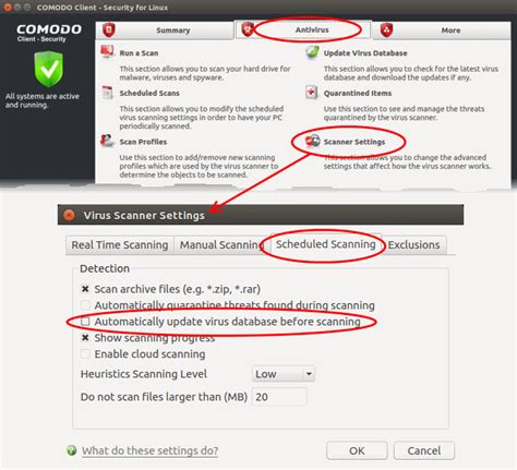 switch off automatic antivirus updates virus scanner comodo client security for linux
