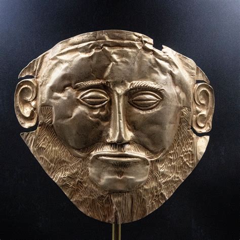Large Ancient Greek Mycenean Mask Of Agamemnon Copper 24k Gold Plated