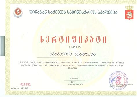 ეკატერინე ხმალაძის პორტფოლიო სერტიფიკატები